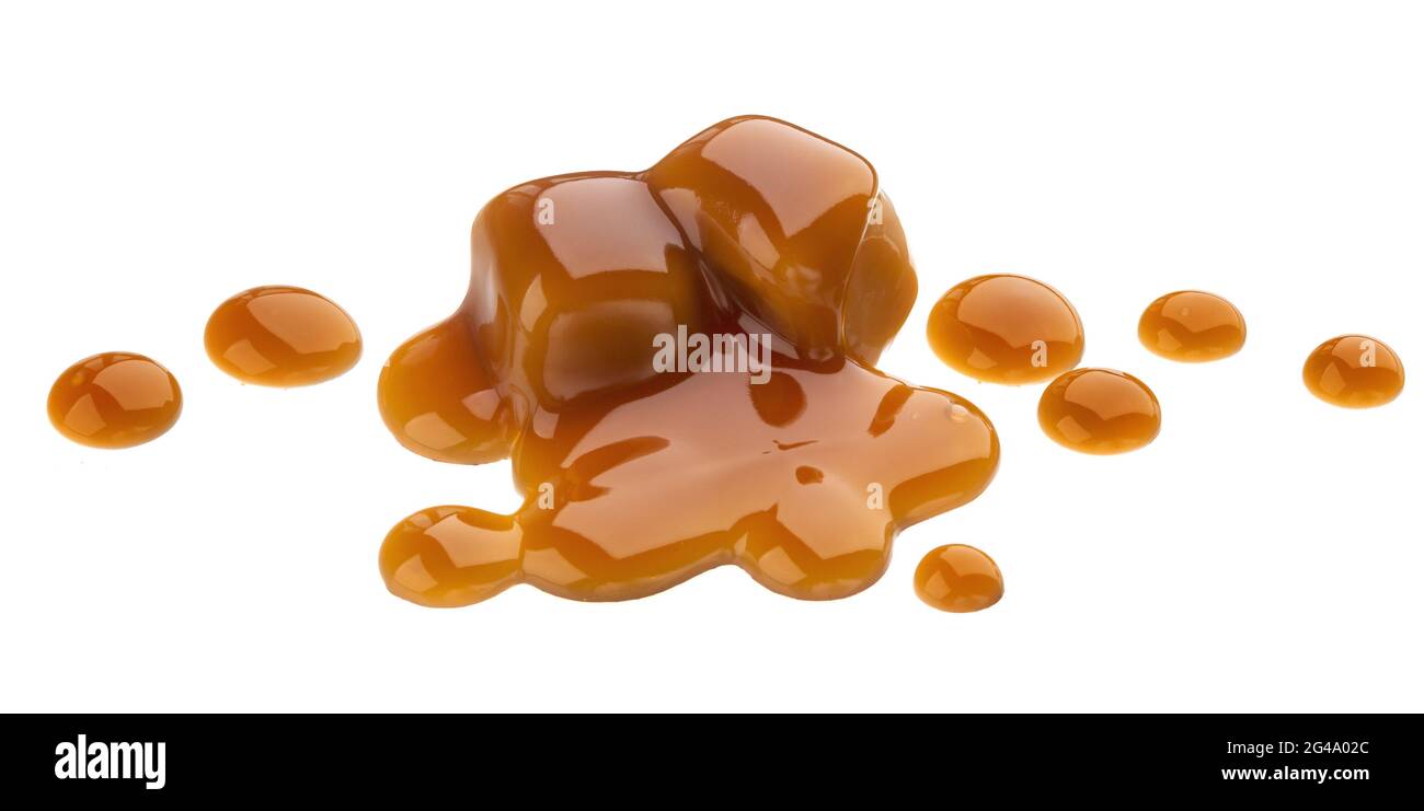 Toffee candies with caramel sauce isolated on white background Stock ...