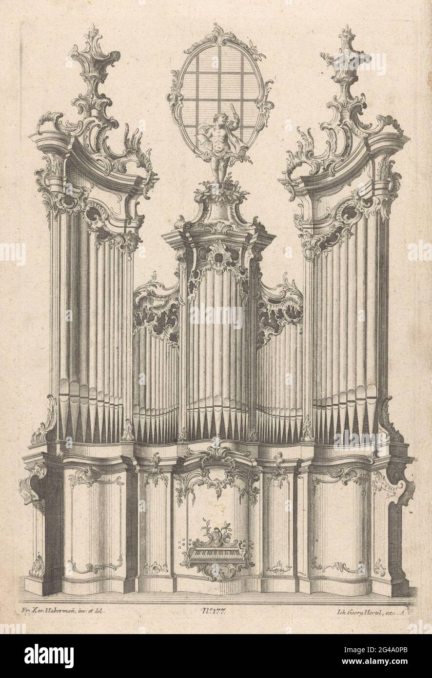 Church organ with three towers; Kerk orels. Church organ with high side ...