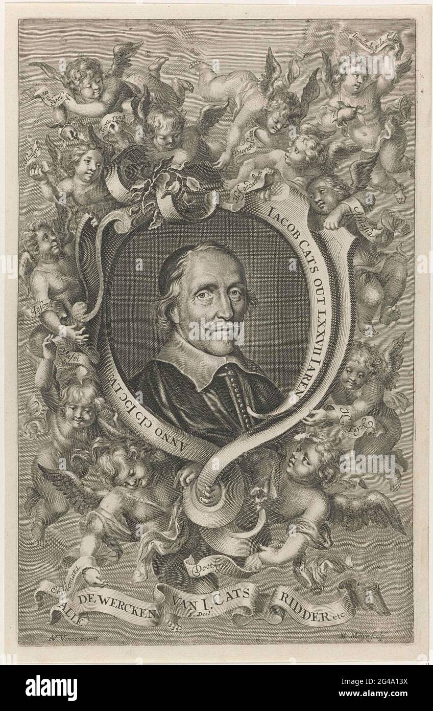 Portrait of Jacob Cats; Title page for: Jacob Cats, All the Threcking ...