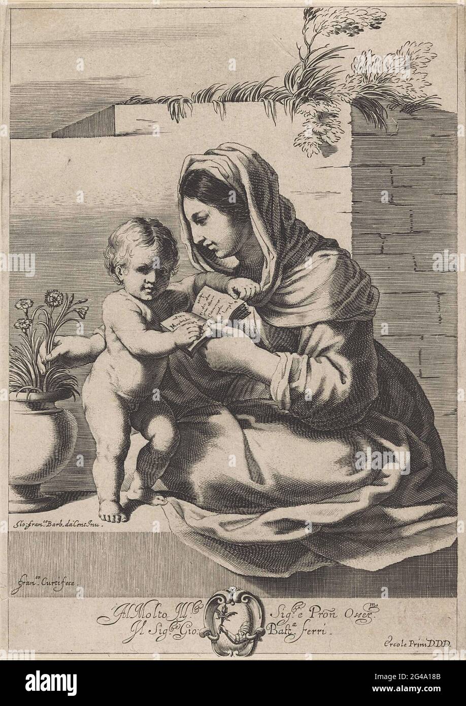 Maria with child with book. Maria is kneeling next to the Christ child ...