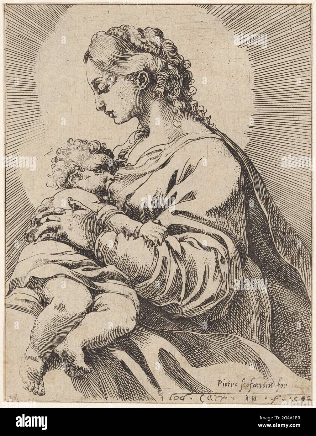 Maria the Christ child feeding. Maria is on the shot with the Christ ...