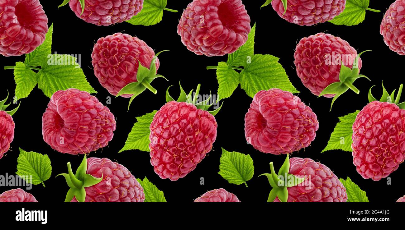 Raspberry seamless pattern on black background Stock Photo - Alamy