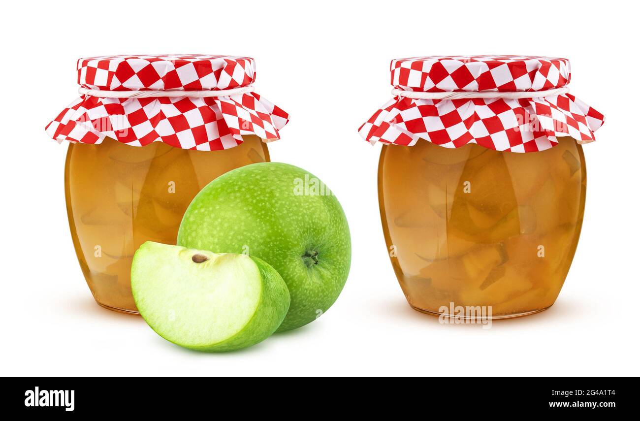 Jar of apple fruit jam isolated on white background Stock Photo - Alamy