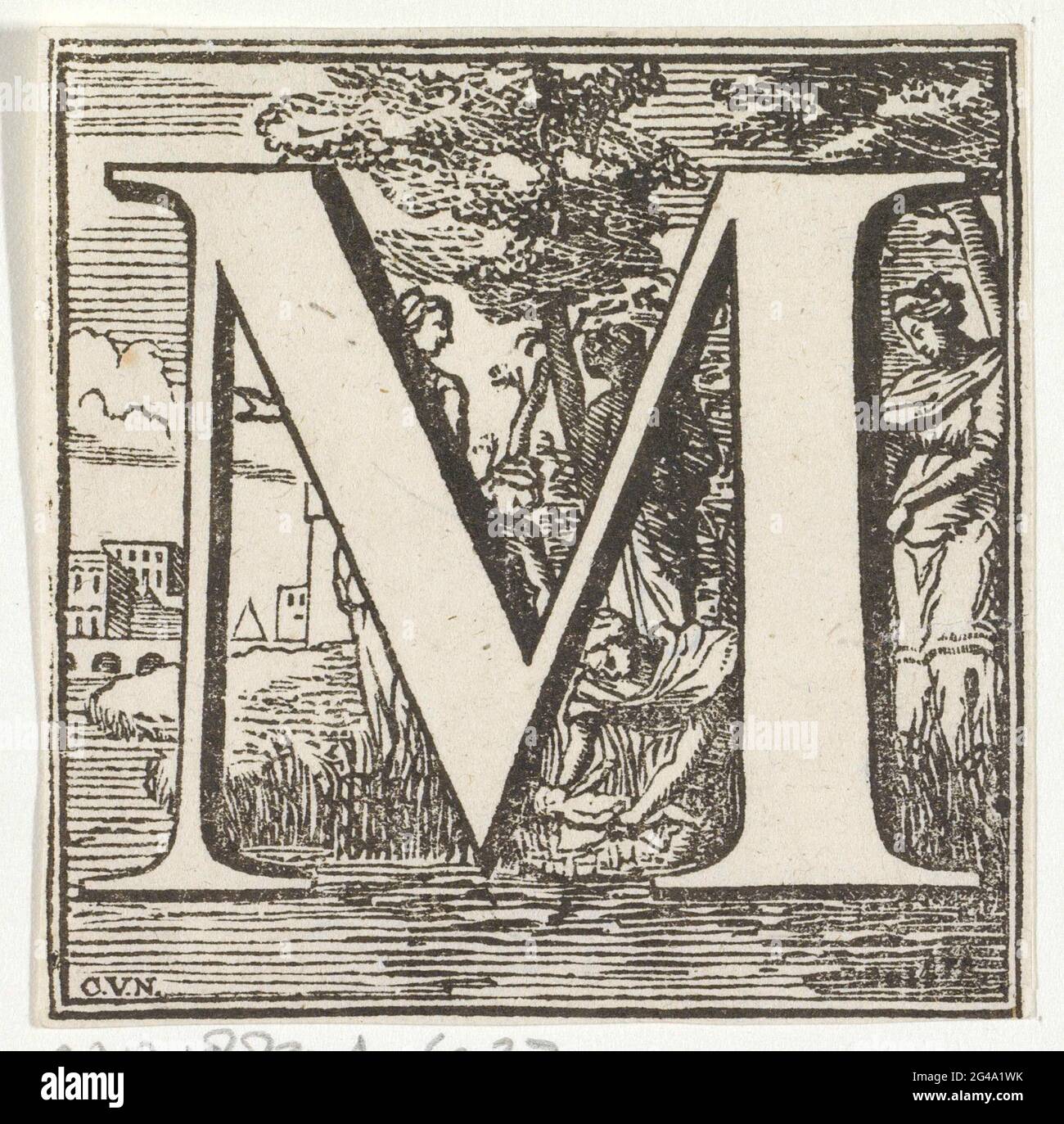 Letter M in a picture frame with a representation of Moses that are ...