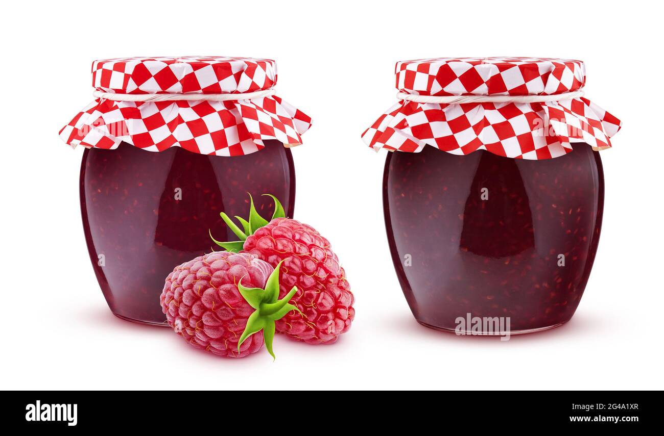 Jar of raspberry jam isolated on white background Stock Photo - Alamy