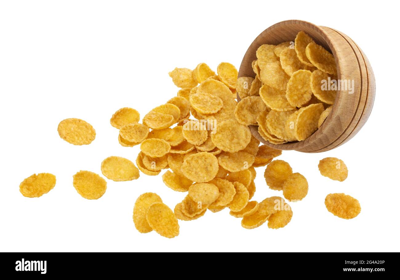 Scattered corn flakes isolated on white background with clipping path ...