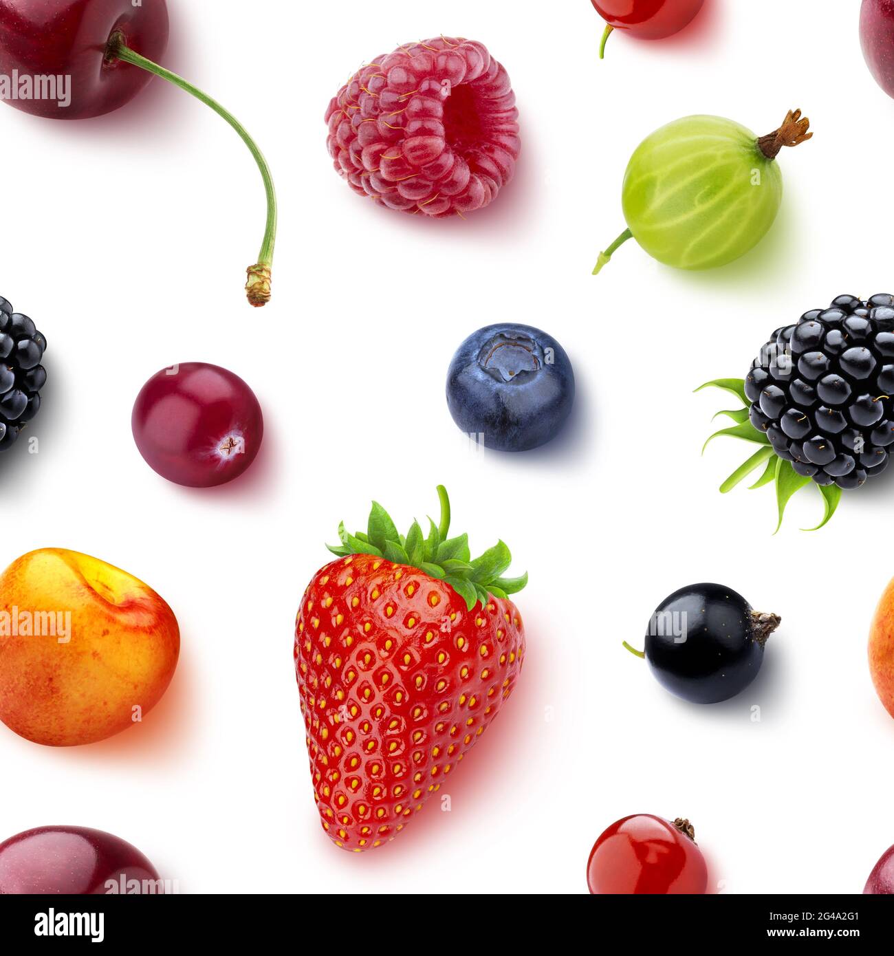 Seamless pattern of berries isolated on white background, flat lay, top ...