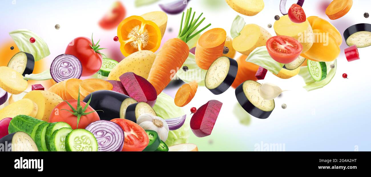 Falling mix of different vegetables isolated on white background Stock ...