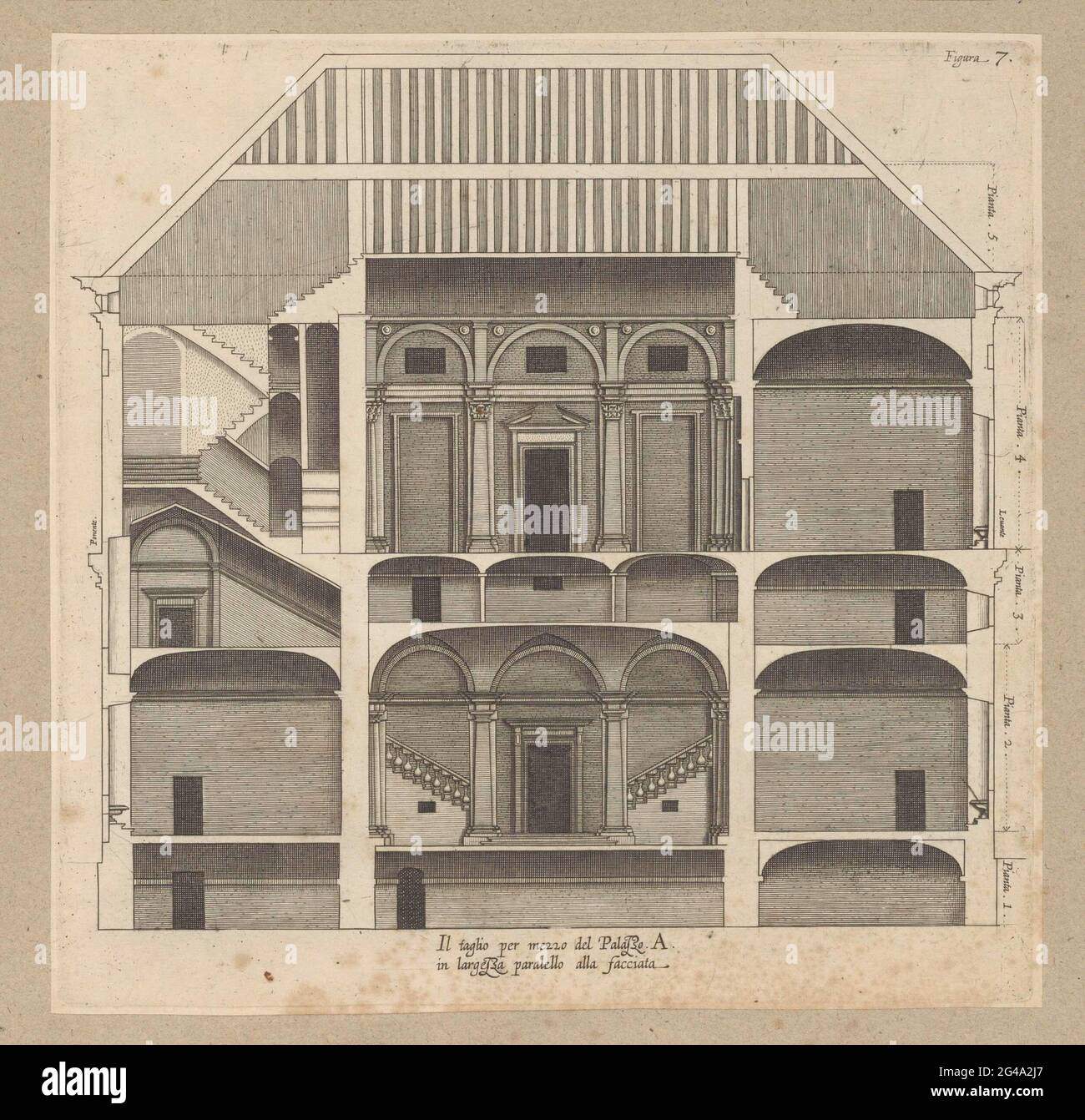 Cross section of the Palazzo Carrega-Cataldi in Genoa; Il Taglio per ...