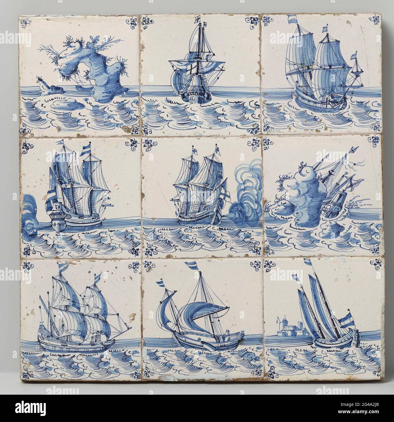 Field of nine tiles with ships. Field of nine tiles (3 x 3) EL with a ...