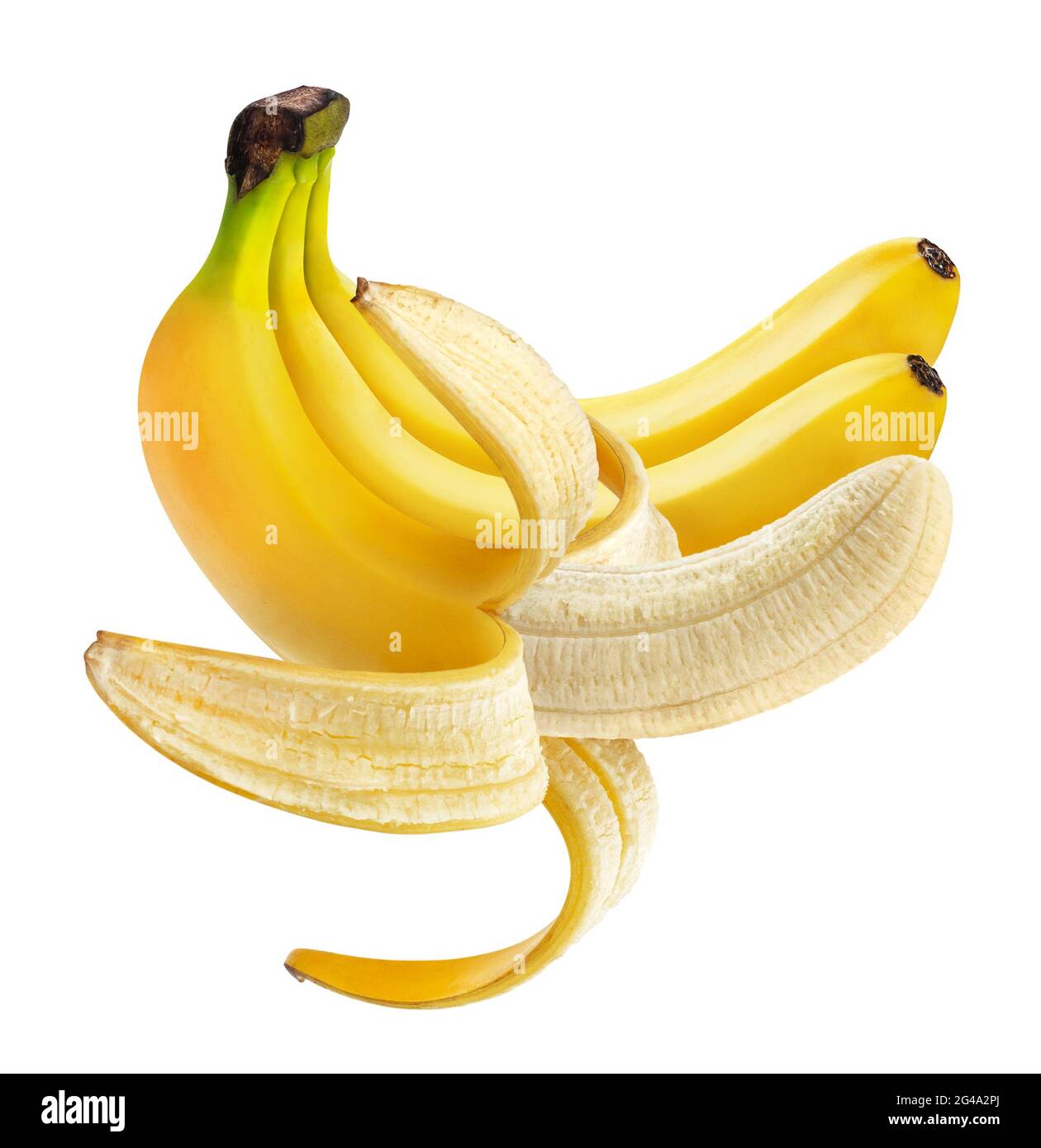 Peeled banana isolated on white background, one open banana bunch Stock ...
