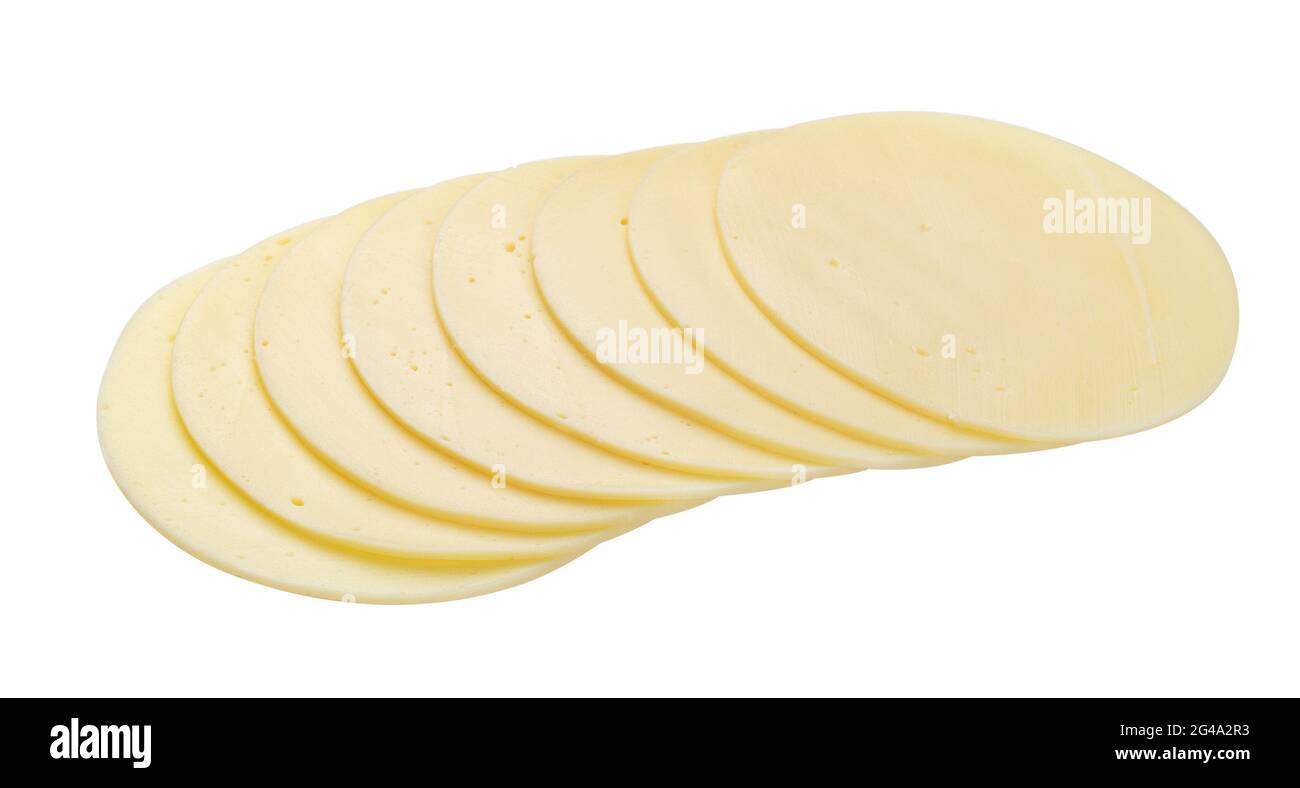 Round sliced cheese isolated on white background Stock Photo - Alamy