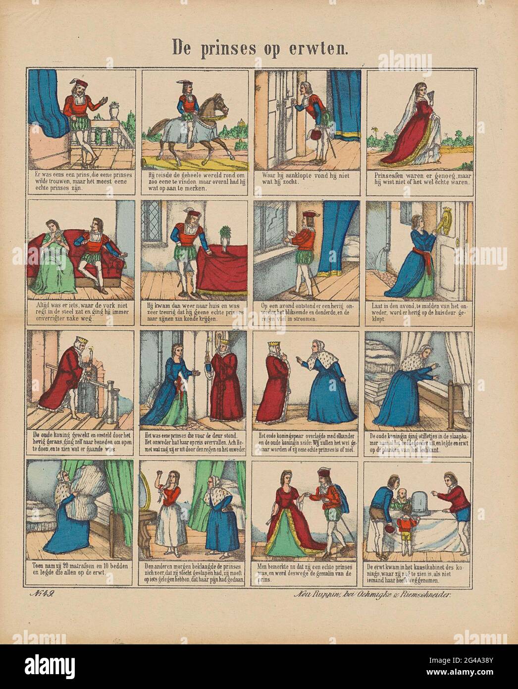 The princess on peas. Leaf with 16 performances from the fairy tale of ...