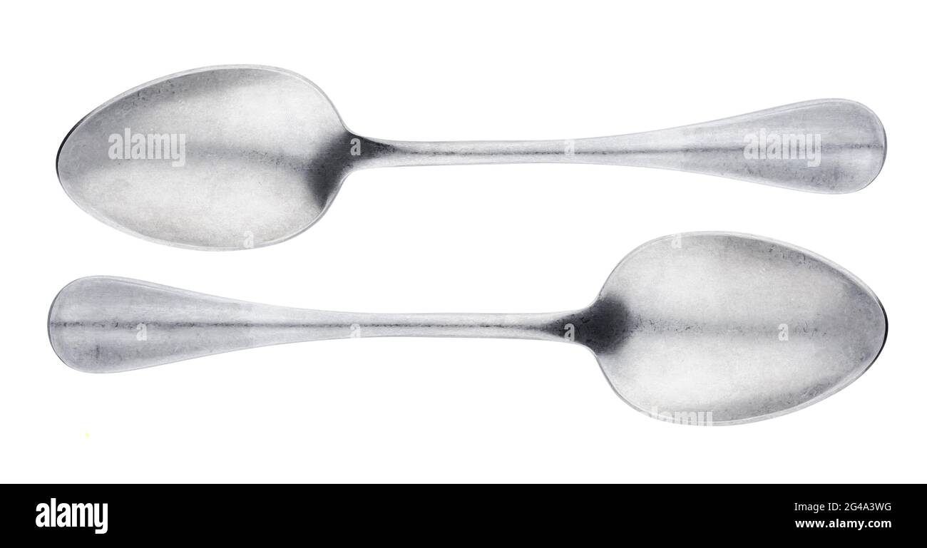Metal spoon isolated on white background top view Stock Photo - Alamy