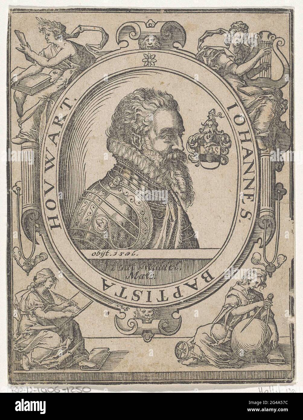 Portrait of Jan Baptist Houwaert. Portrait of Jan Baptist Houwaert in an oval with peripheral ...