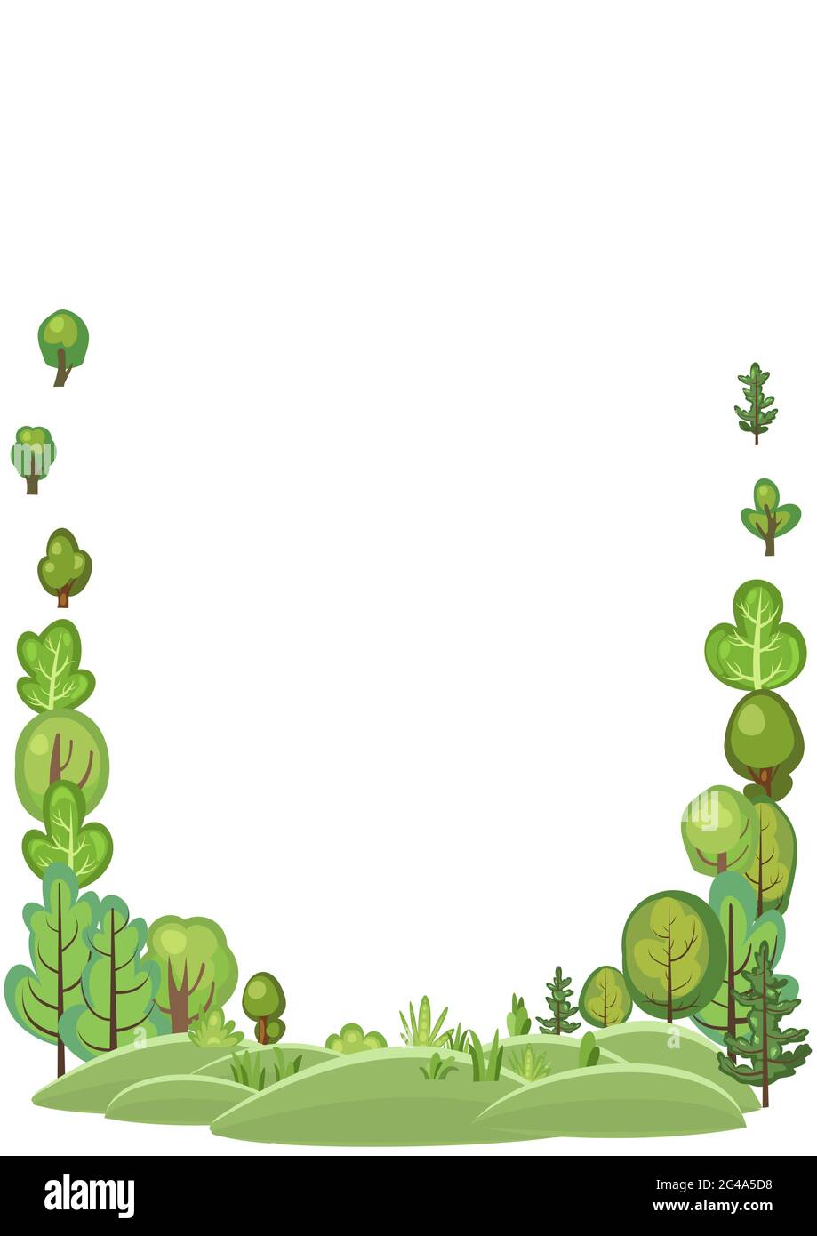 Flat forest. Frame. Illustration in a simple symbolic style. Funny ...