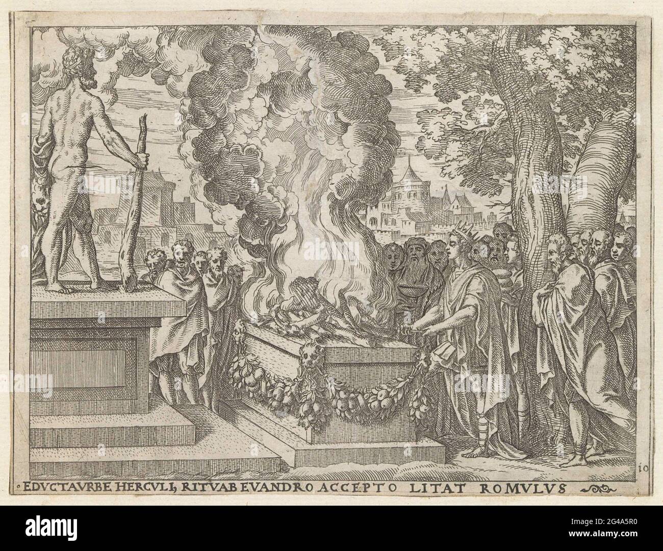 Romulus offers to God Hercules; Eductaurbe Herculi (...) Litat Romulus ...