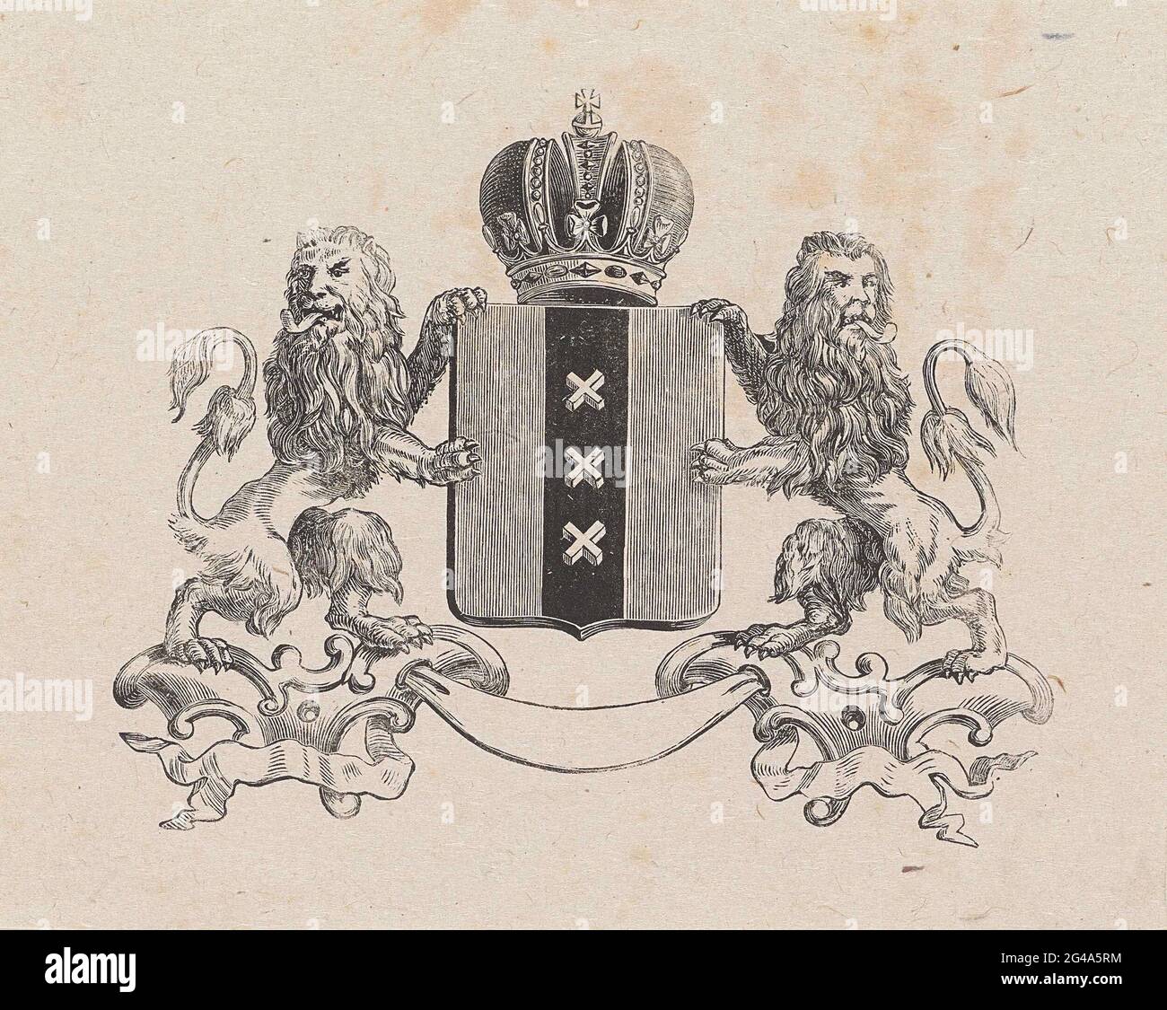 Vignet with the coat of arms of the city of Amsterdam. The coat of arms ...