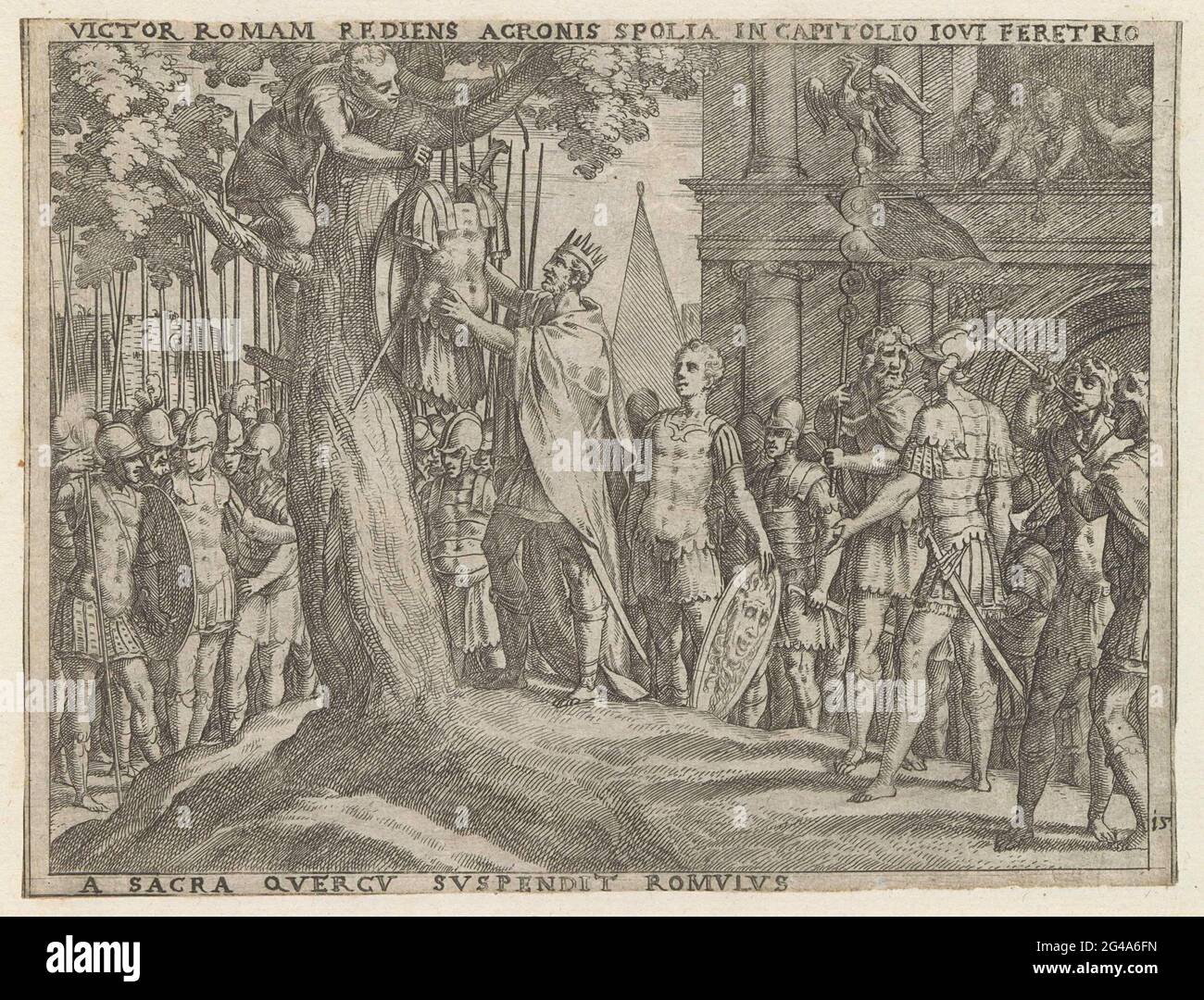 Romulus hangs the armor of Acron in a sacred tree on the Capitol ...