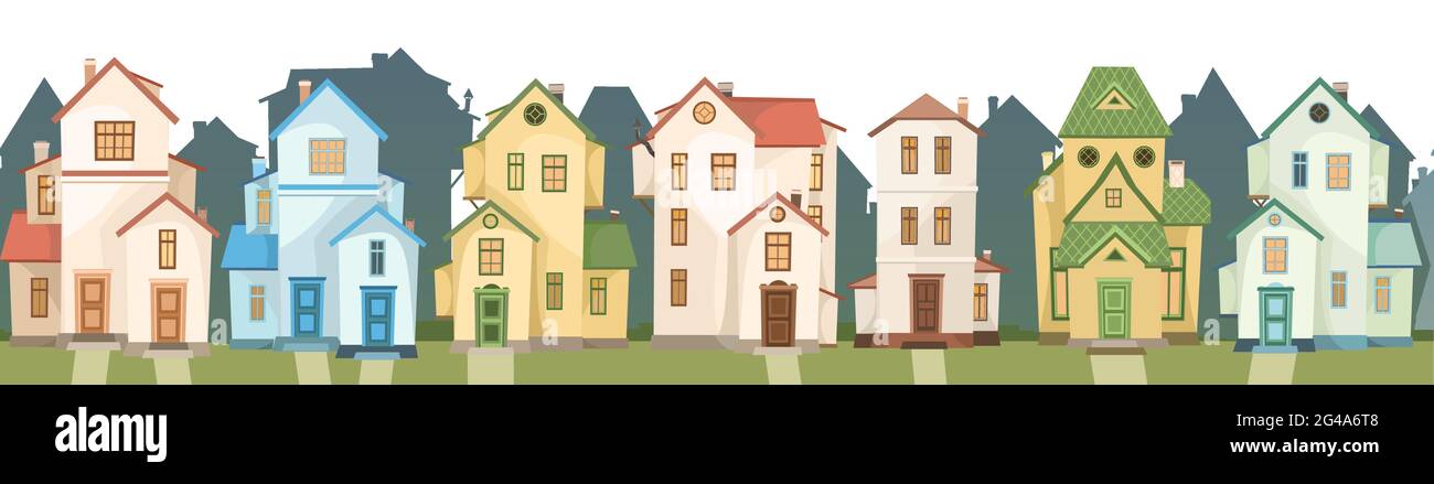 Street. Cartoon houses. Village or town. A beautiful, cozy country ...