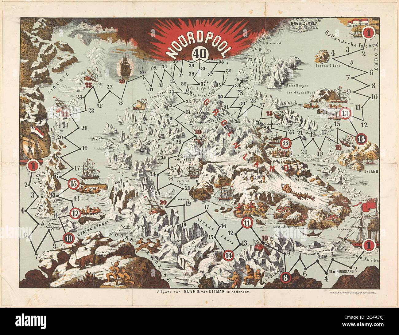 Arctic. Board game with a playing field consisting of ice floes with ...