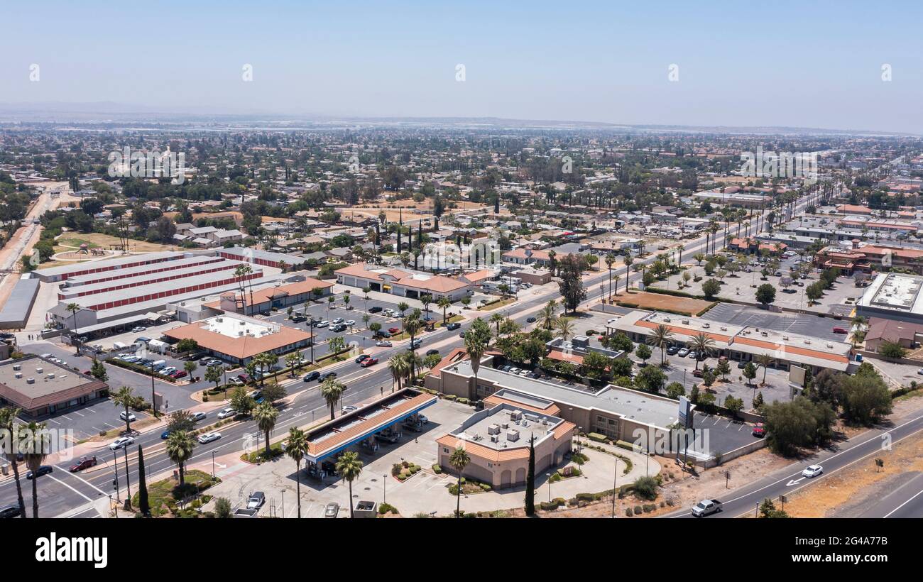 Aerial view of the downtown skyline of Moreno Valley, California Stock ...