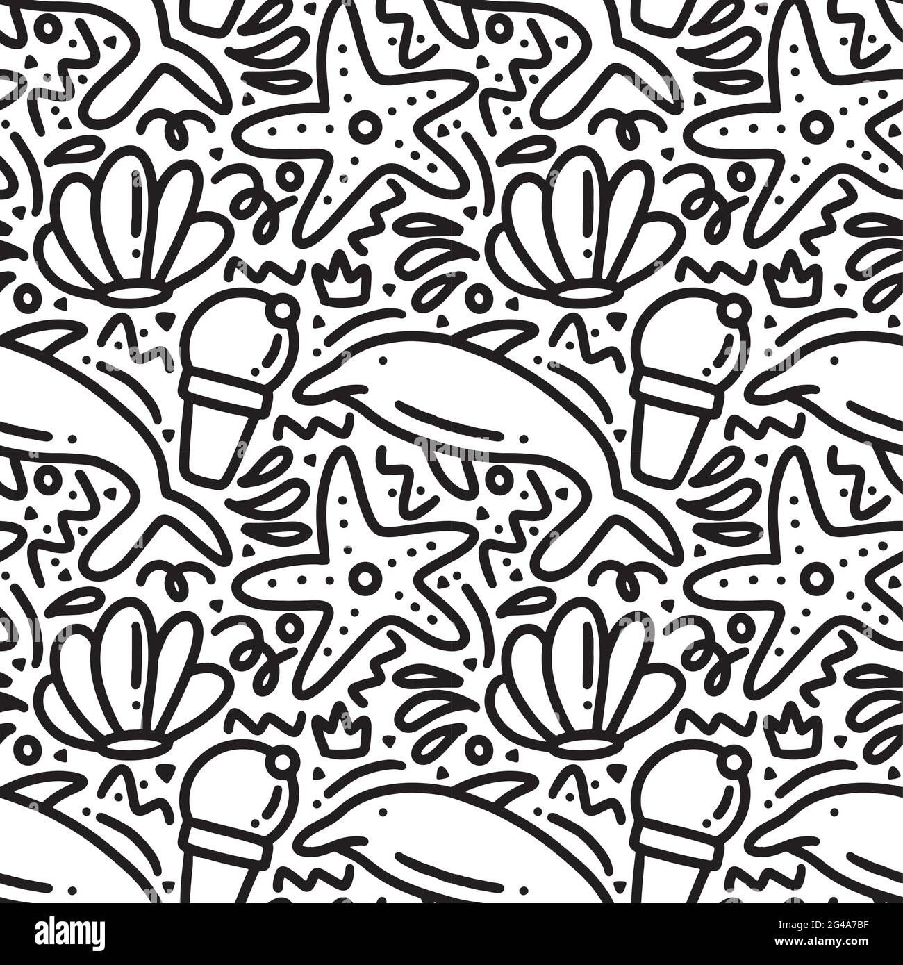 Set drawn sea animals Black and White Stock Photos & Images - Alamy