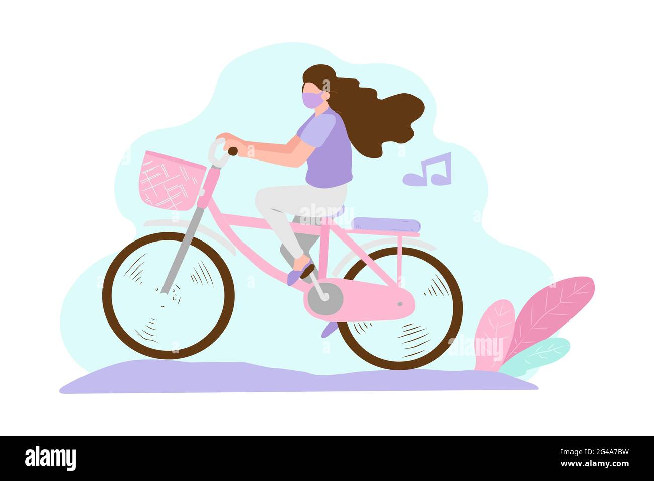 illustration the woman riding bicycle using mask Stock Vector Image ...