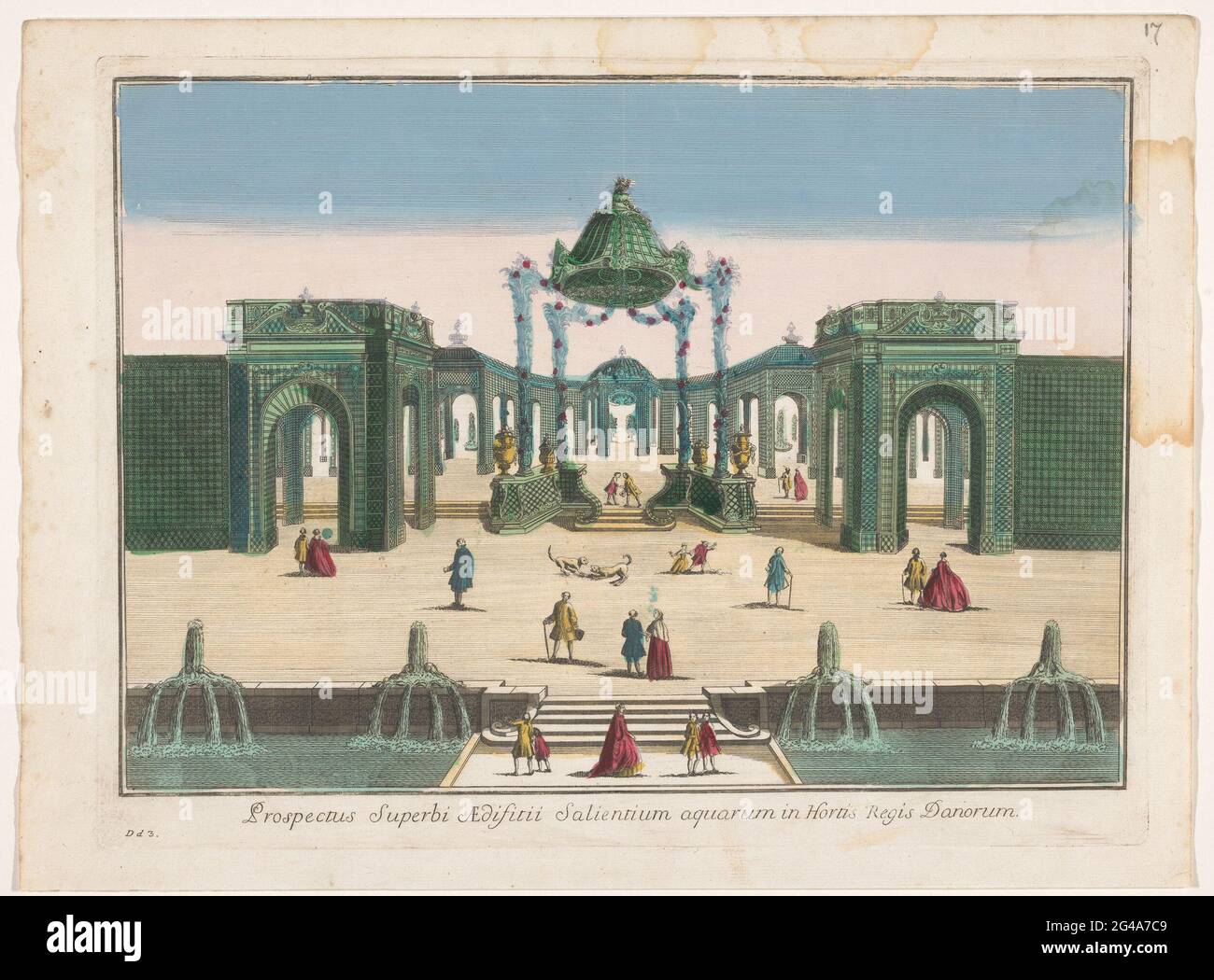 View of the pergola and the fountains of a garden of the king of ...