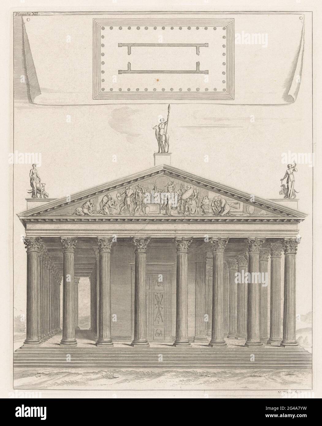 Temple of Diana. Floor plan and front of the Temple of Diana. The ...