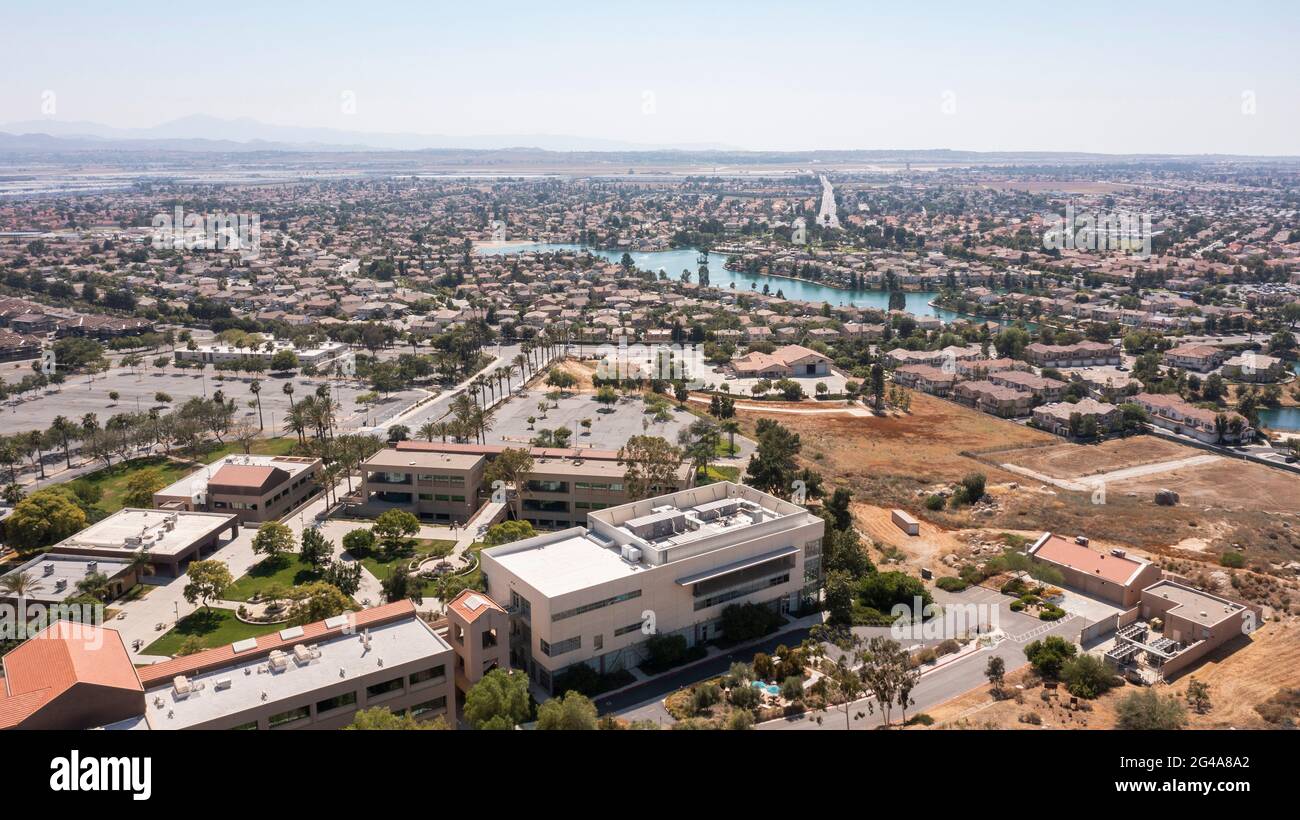 Aerial view of the downtown skyline of Moreno Valley, California Stock ...