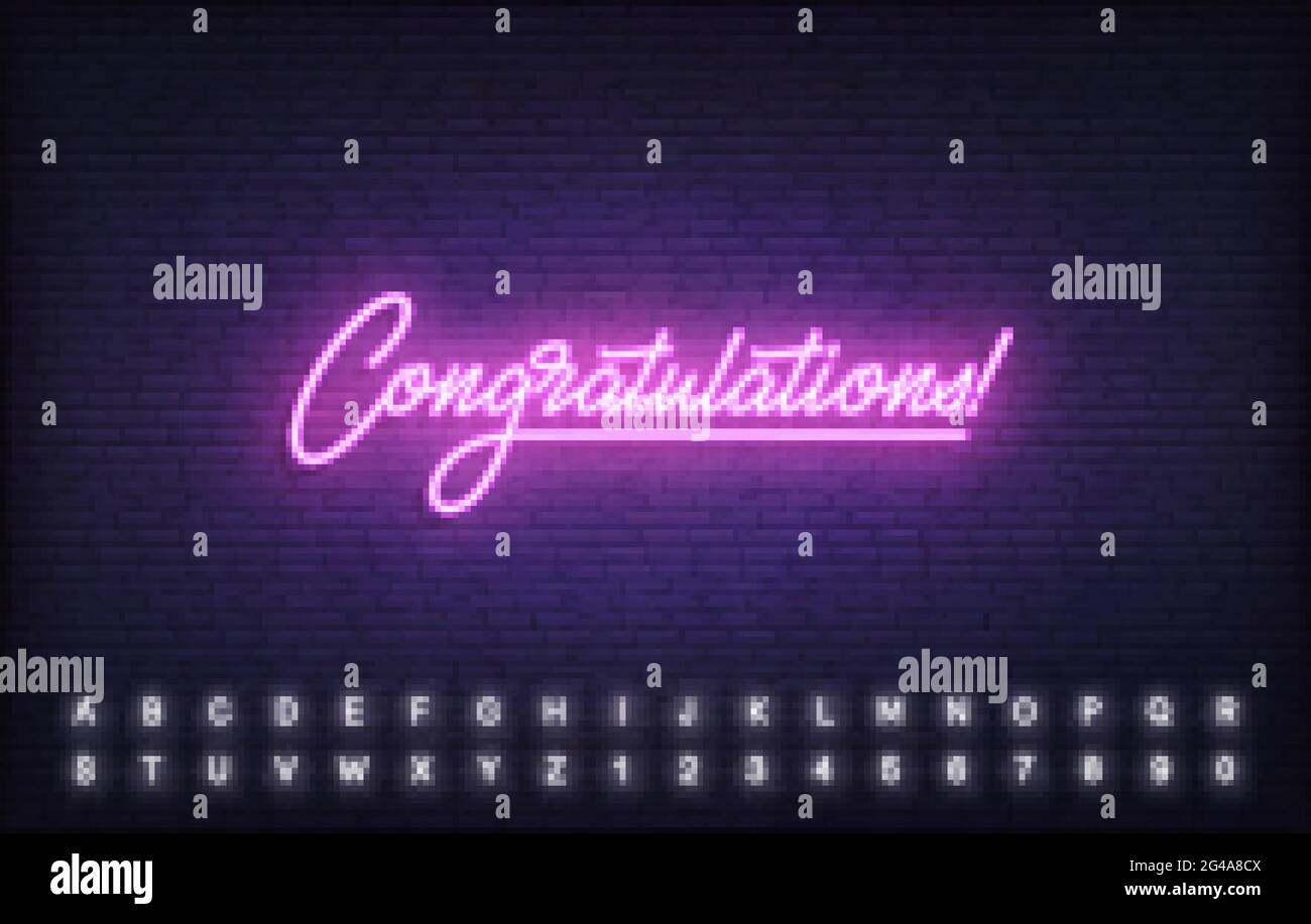 Congratulations neon template. Glowing neon lettering Congratulations ...