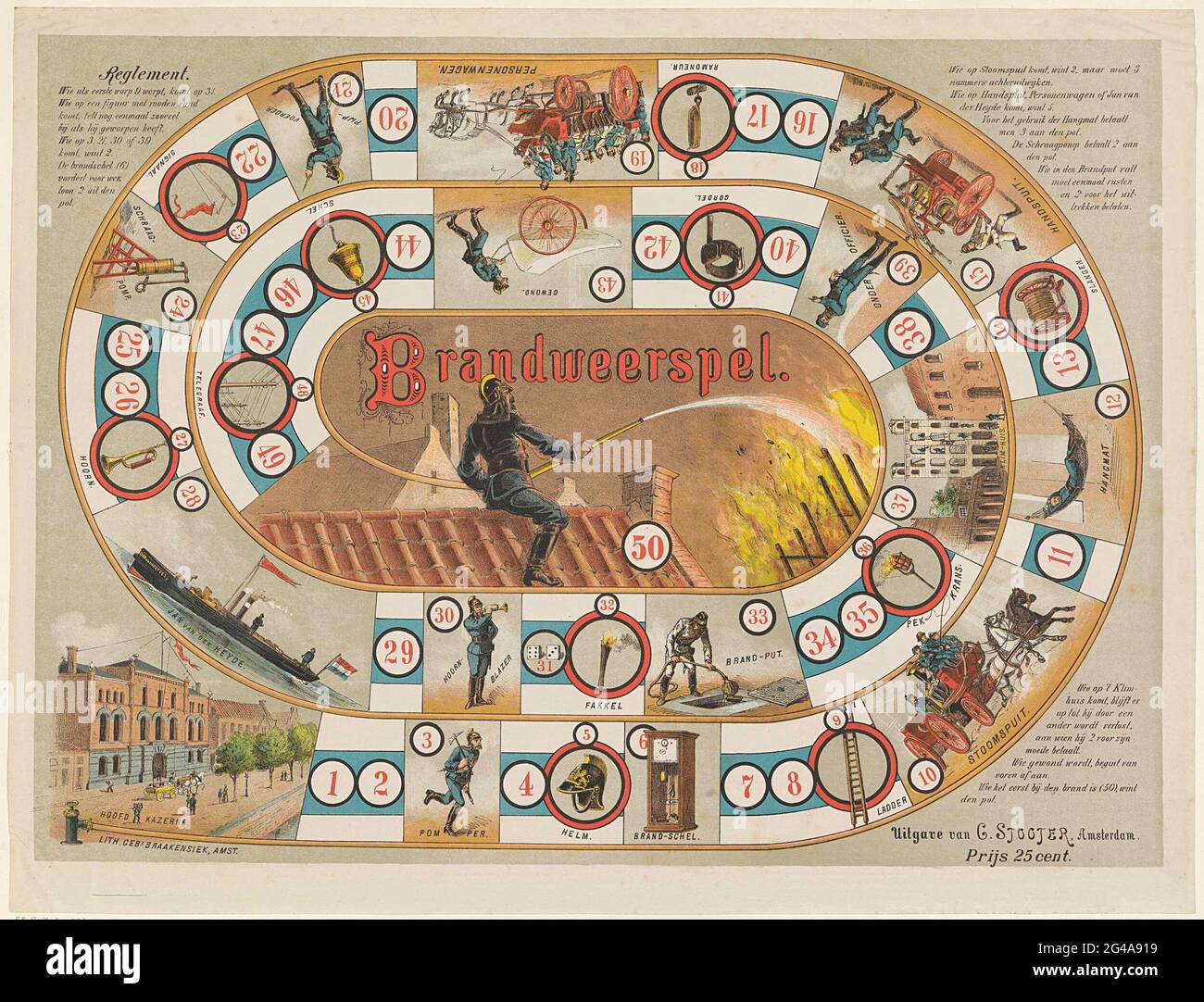 Fire brigade. Board game with spiral with 50 numbered boxes. In ...