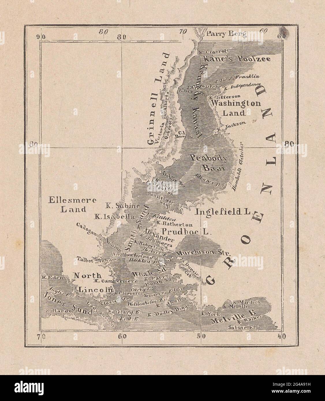 Map of the bay between Ellesmere island in Canada and Greenland Stock ...