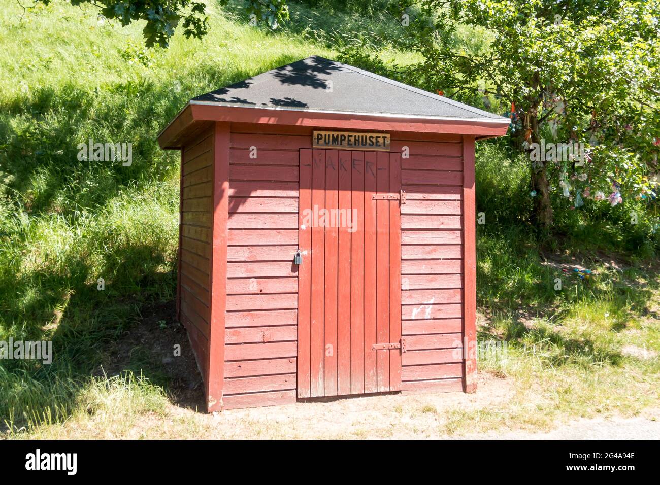 Ry, Denmark - June 16 2021: Red pump housing Stock Photo - Alamy