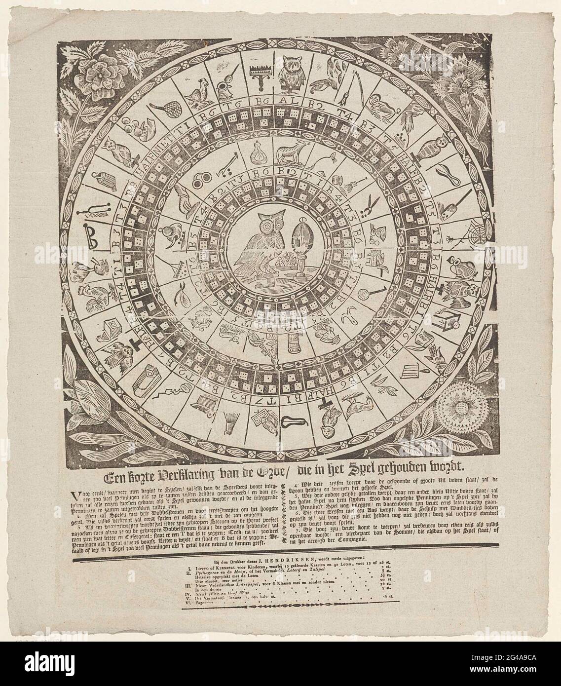 Owl play. The owl game. A circular board game with boxes with objects ...