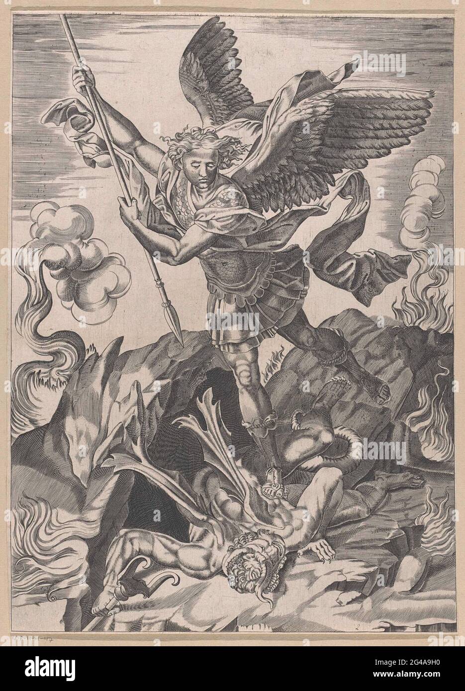 Michael and the devil. The Archangel Michaël puts the devil with a ...