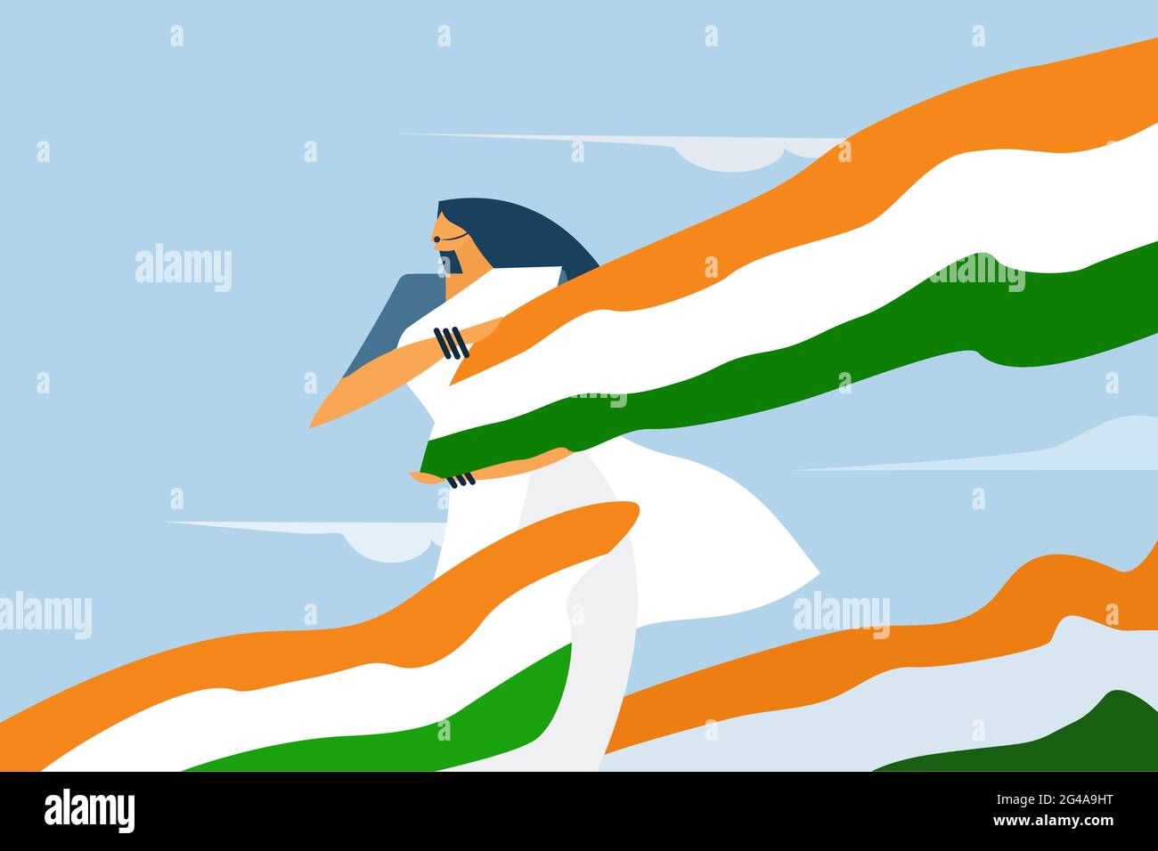 A woman holding the Indian tricolour flag flying in the wind Stock ...