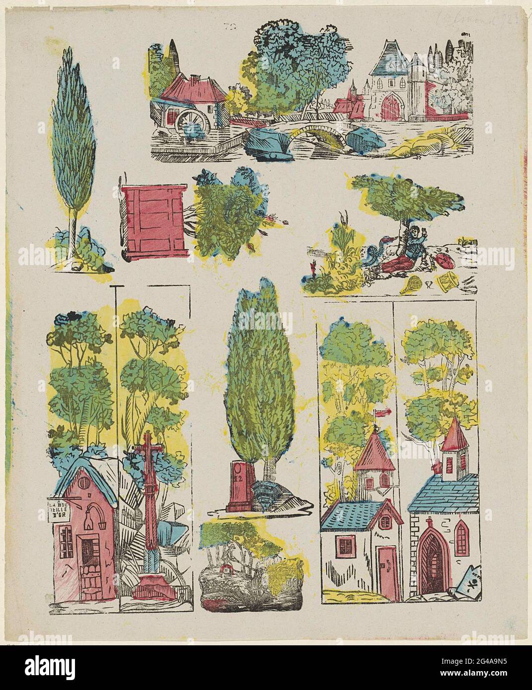 To cut out. Sheet with 10 performances of trees, buildings and ...