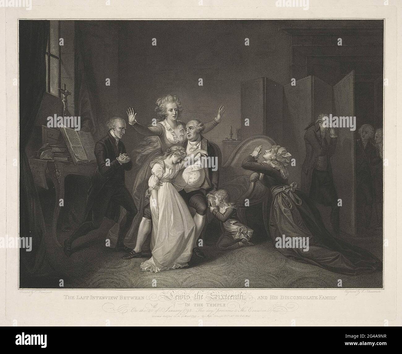 Last gathering of Louis XVI and his family. View in a room with Louis ...