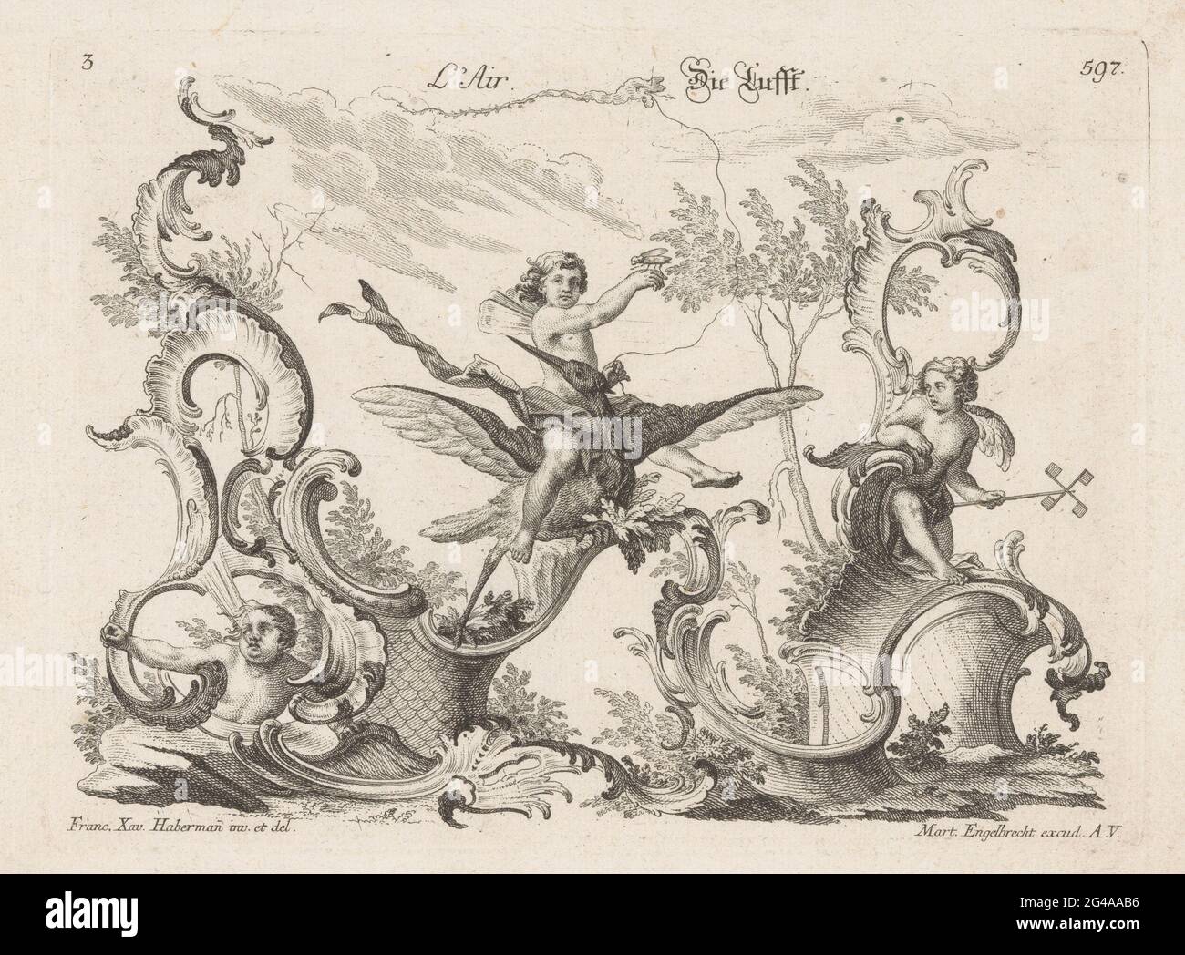 Sky; L'air / that luffs; Four elements. Element allegory air with two ...