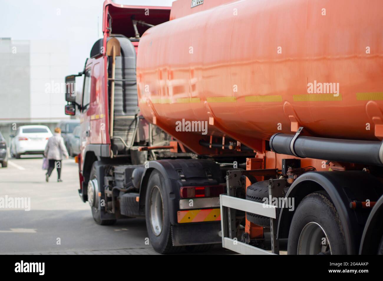 Truck with fuel. Transportation of gasoline. Fuel at the gas station ...