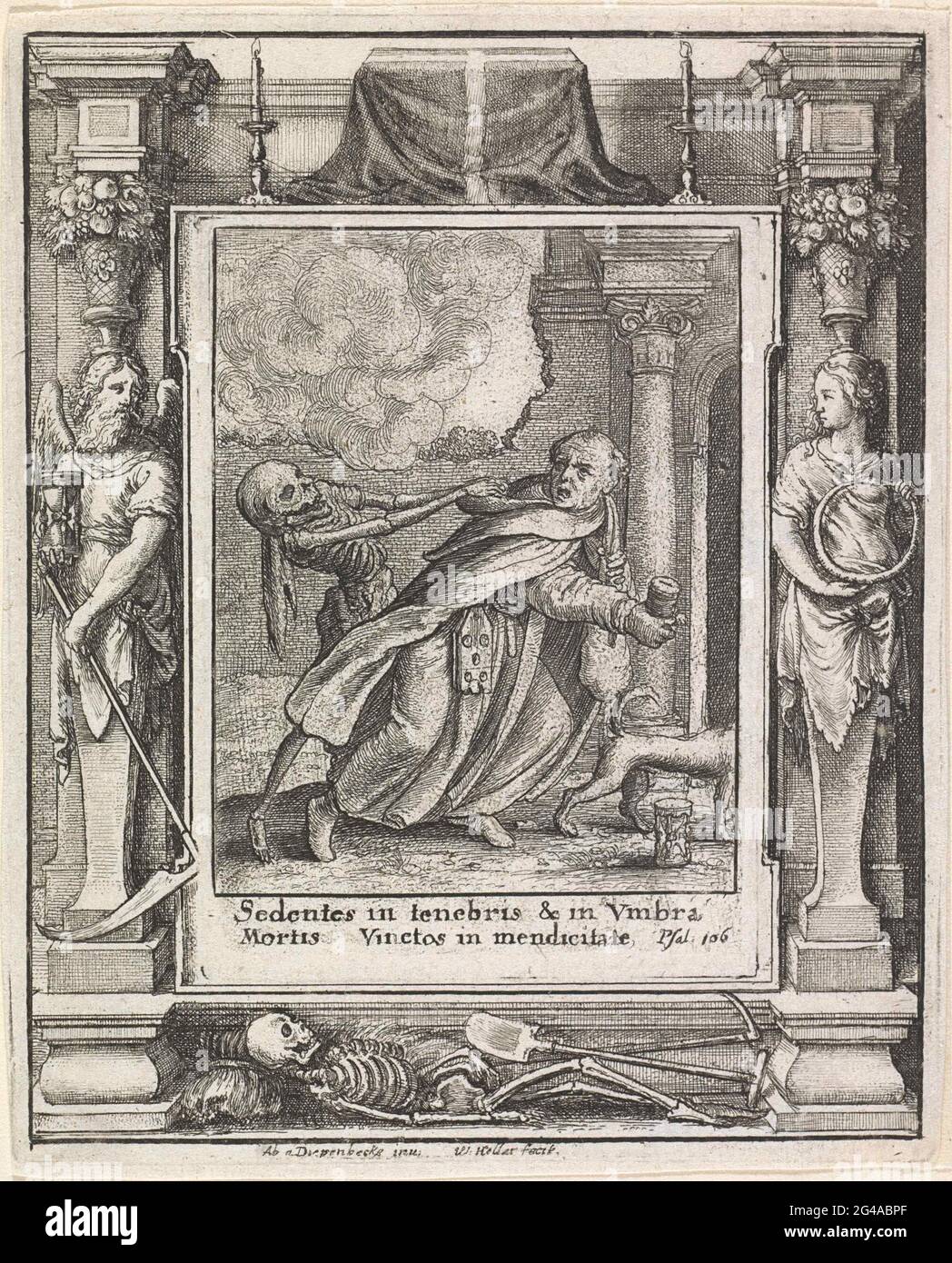 The monk and death; Dance dance. Death pulls the monk to his cap ...