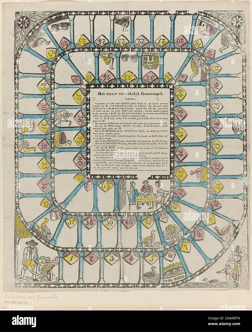 The New Memorial Ganzen game. Goose board game with a spiral with boxes ...