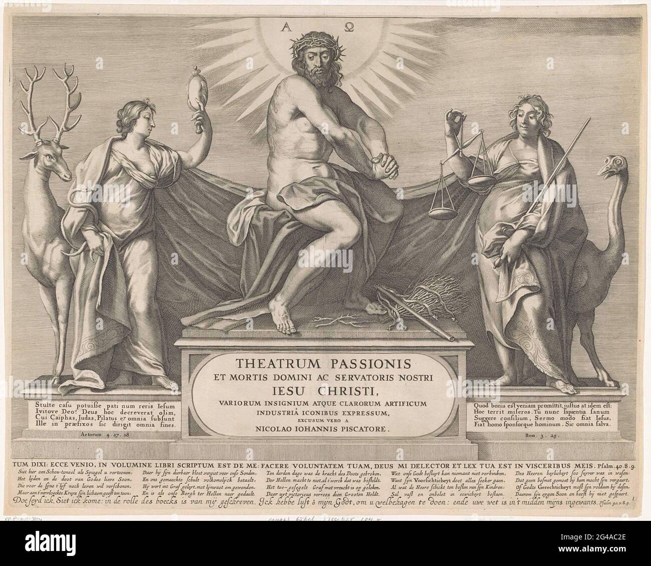 Christ as a man of sorrows flanked by caution and justice; Theatrum ...