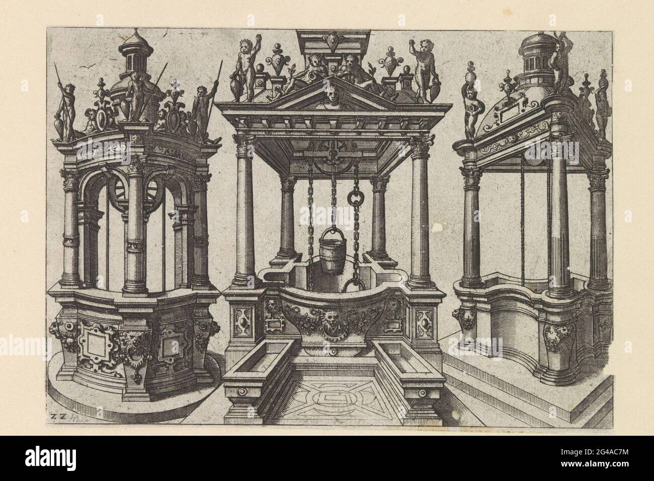 Three wells, one is hemisphere; Water wells. A semicircular well, a ...