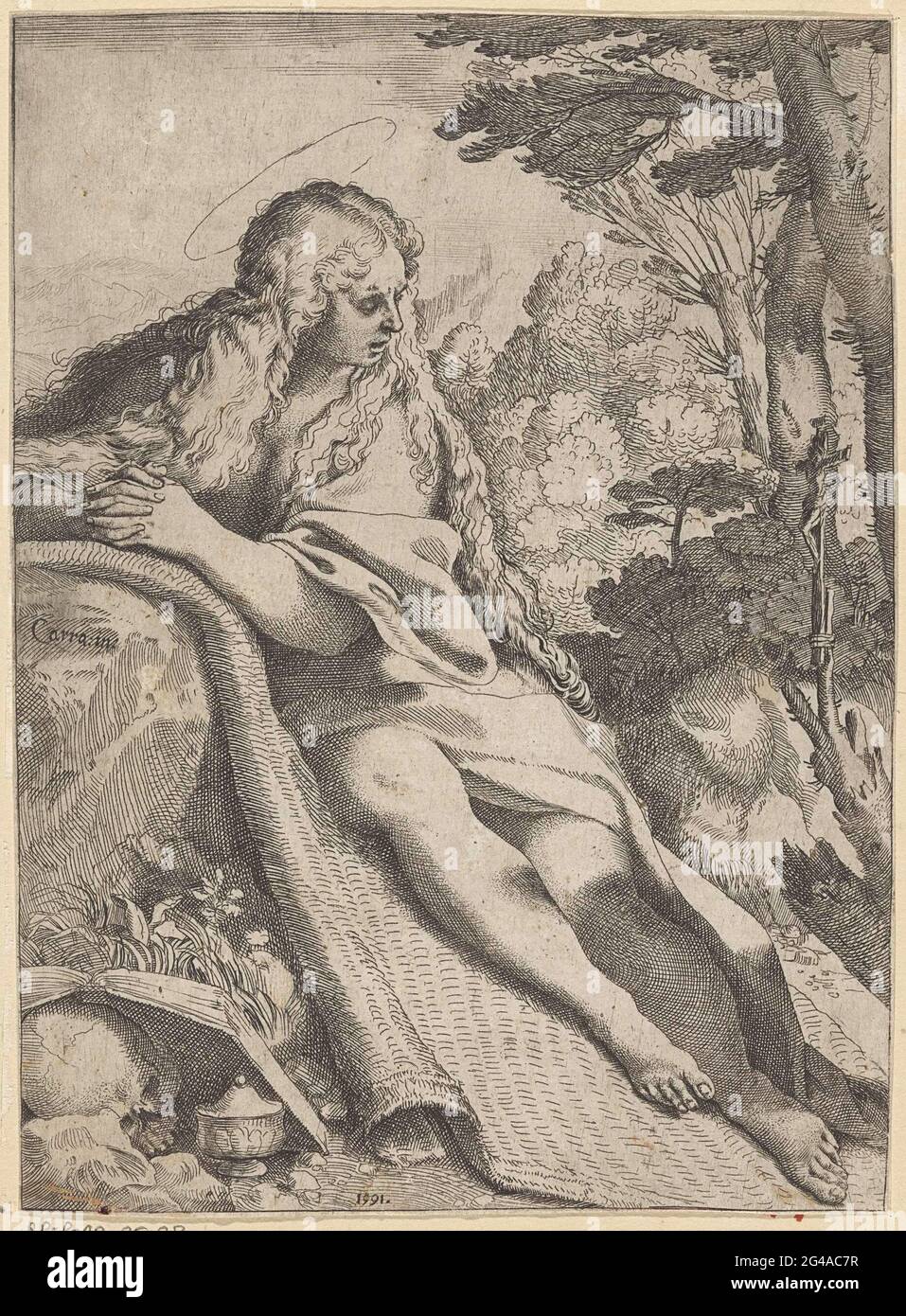 Bootless Mary Magdalene. Maria Magdalena is praying for a crucifix in a ...