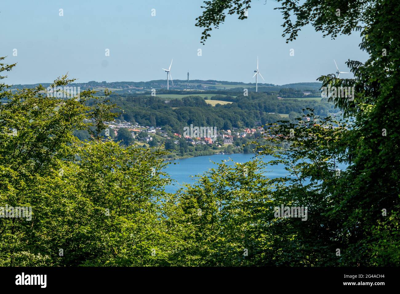 Lake view from Himmelbjerget, Beautiful blue lake, Green forest ...