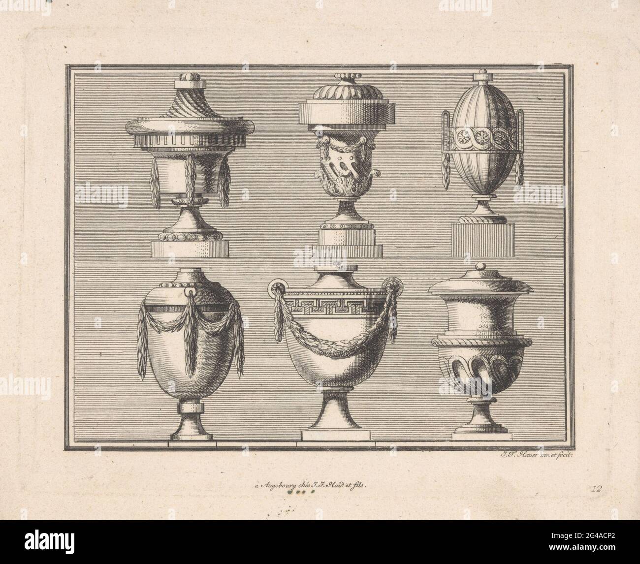 Six decorative vases. Designs for six ornamental vases with ornaments ...