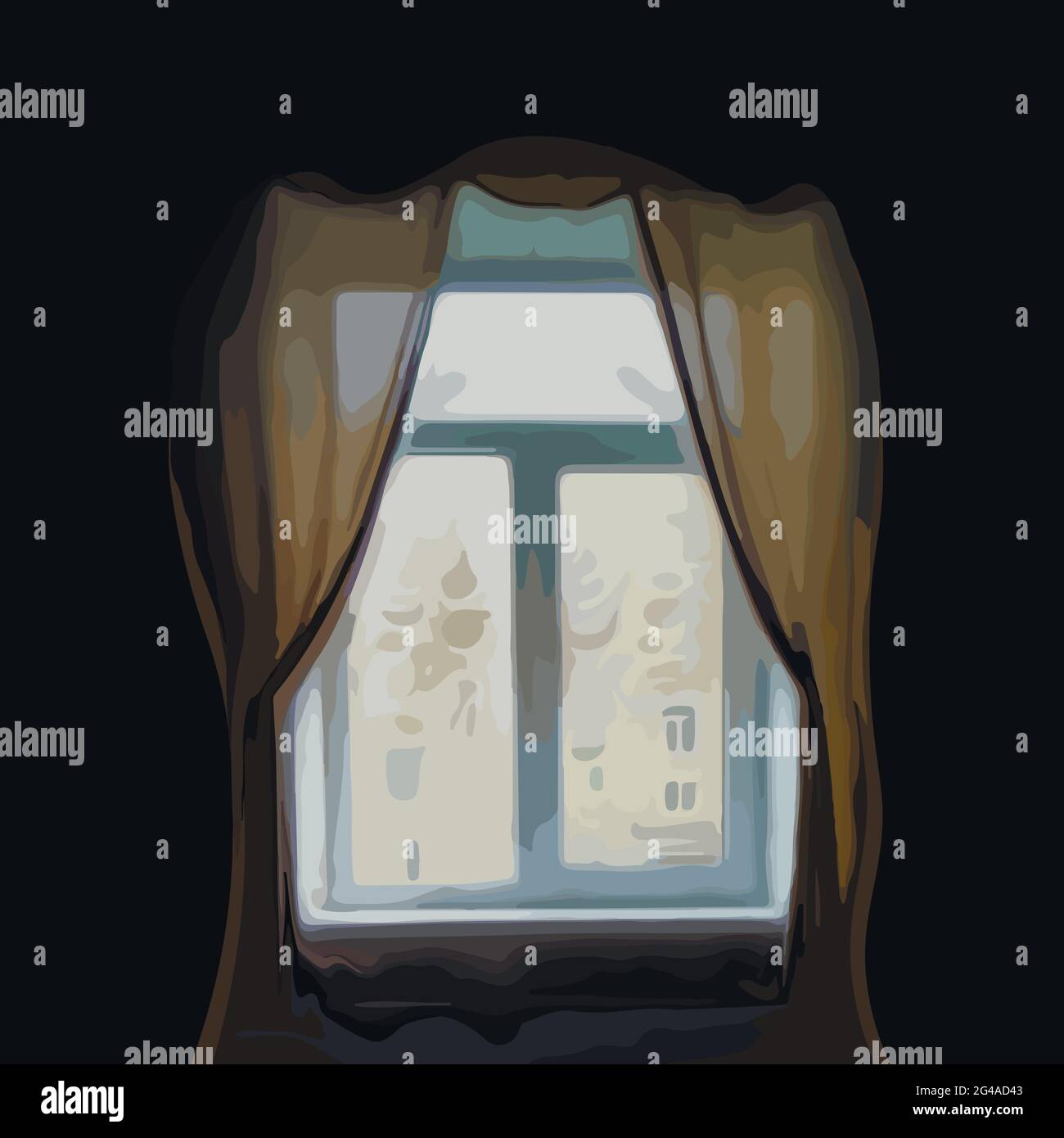 Vector illustration on a black background - a dark room, a bedroom - a ...